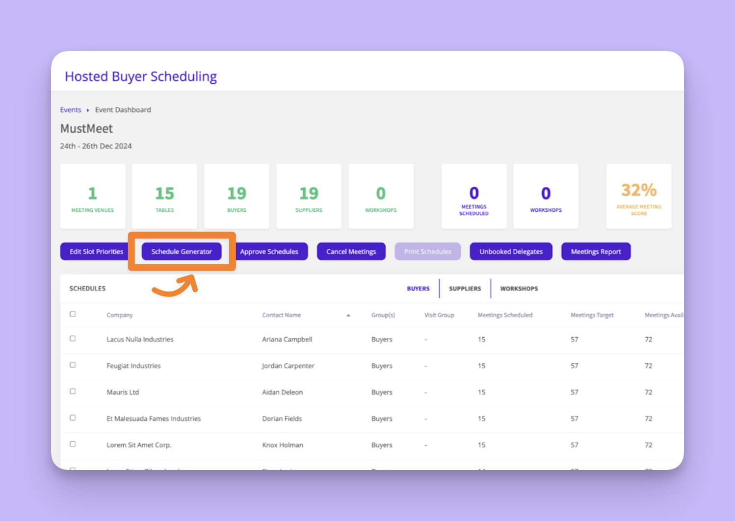 Generating Meeting Schedules in the MustMeet Platform