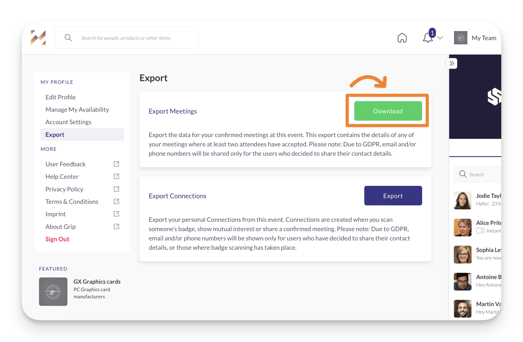 How to export your individual meetings and connections (desktop web only)