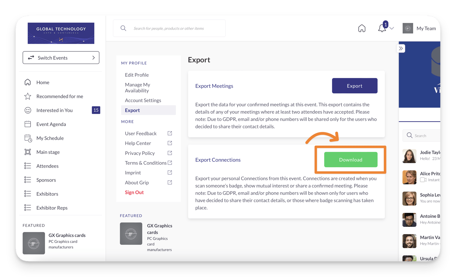 How to export your meetings and connections (desktop web only)