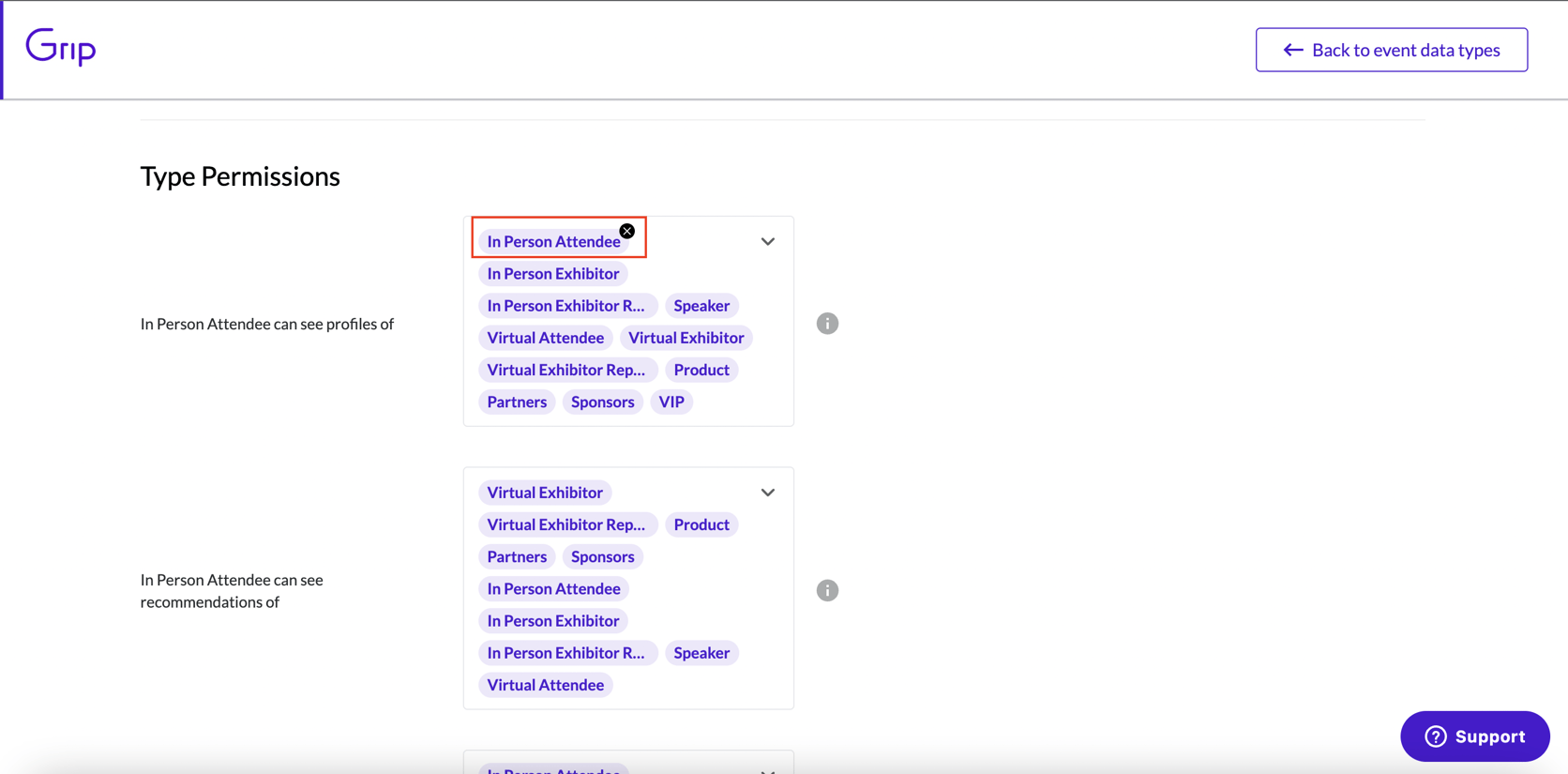 How to use the Event Data Types page