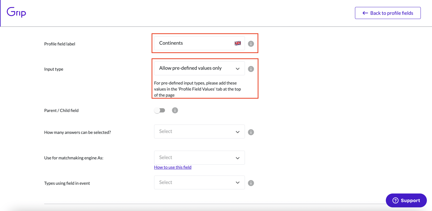 Parent/Child Custom Profile Fields