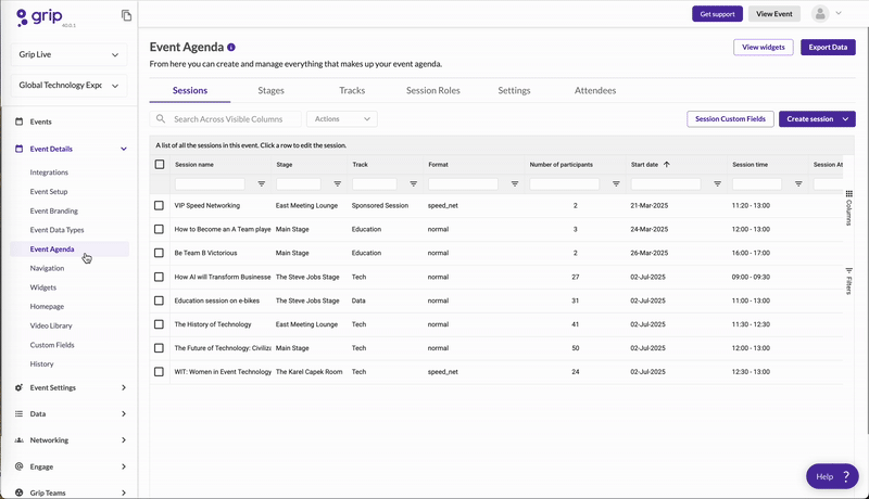 How Do I Configure the Event Agenda on the Grip Dashboard?