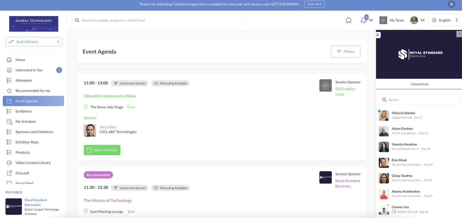 How do I configure the event agenda on the Grip Dashboard?